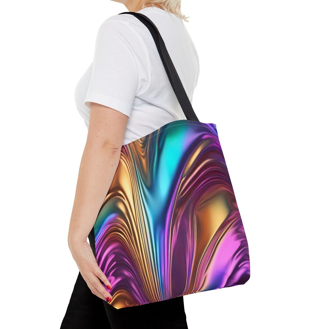 Holographic Swirl Tote Bag: Neon Rainbow Shoulder Bag - Etsy