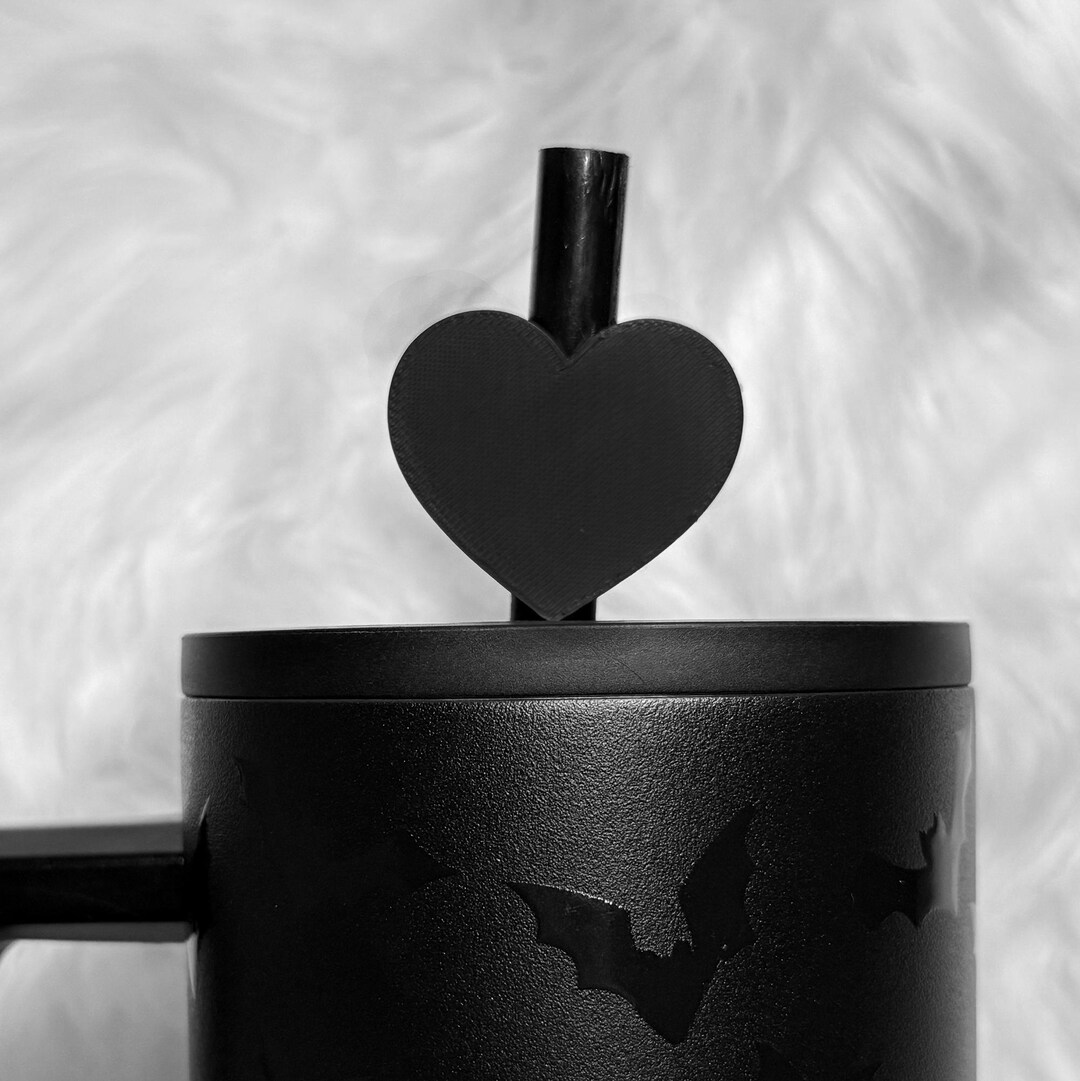 3D Printed Black Heart Stanley Straw Topper | Spooky | Tumbler Straw ...