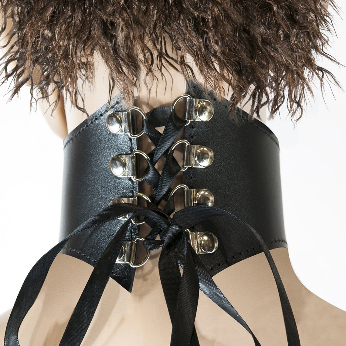 Leather Posture Choker/collar Necklace With Faux Fur Gothic - Etsy