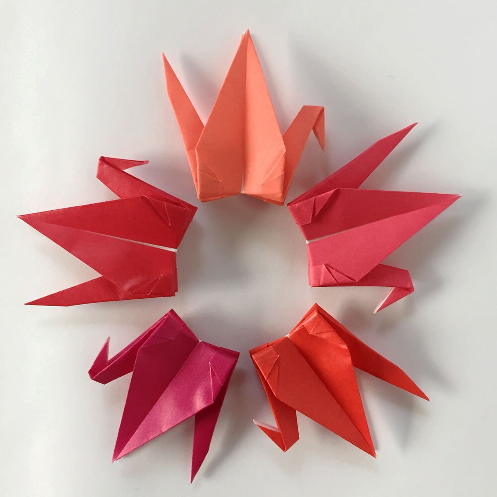 100 3" Origami Paper Cranes, Red Tones Tsuru, Wedding Decor, 1 Year ...