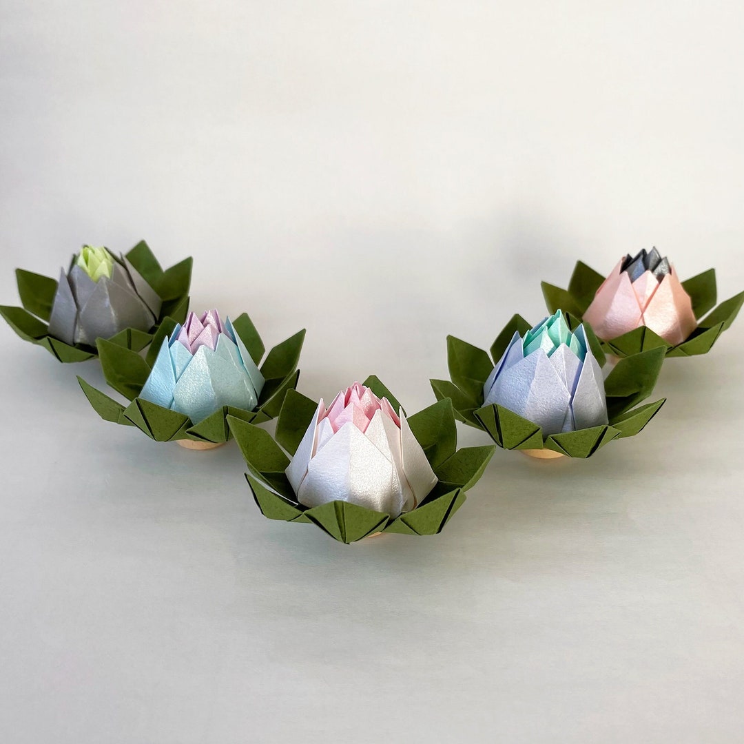 Set of Origami Lotus Flowers in Pearlescent Tant Paper, Weddings Favors ...