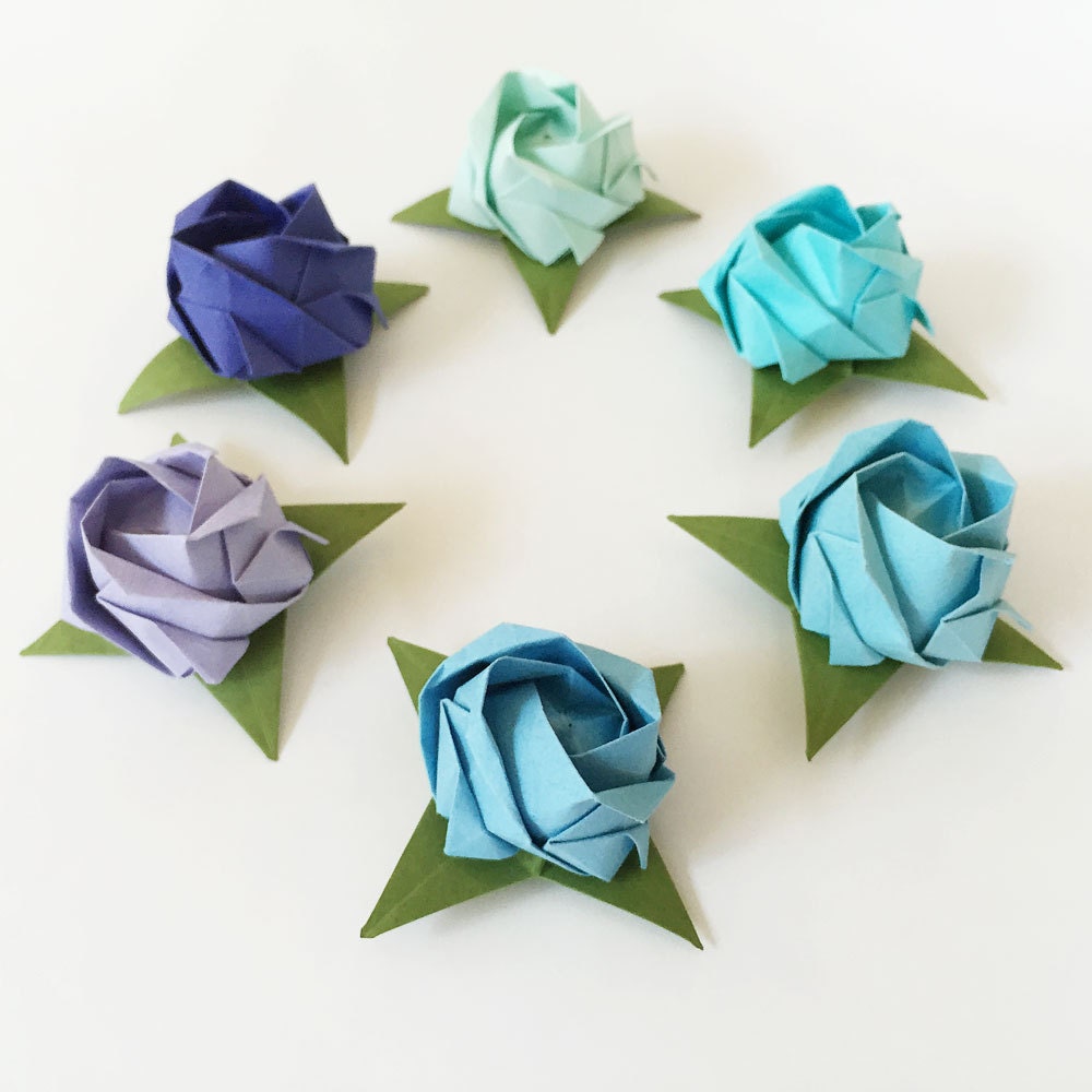 Set of 12 Origami Roses Blue Shades Tant Paper for - Etsy