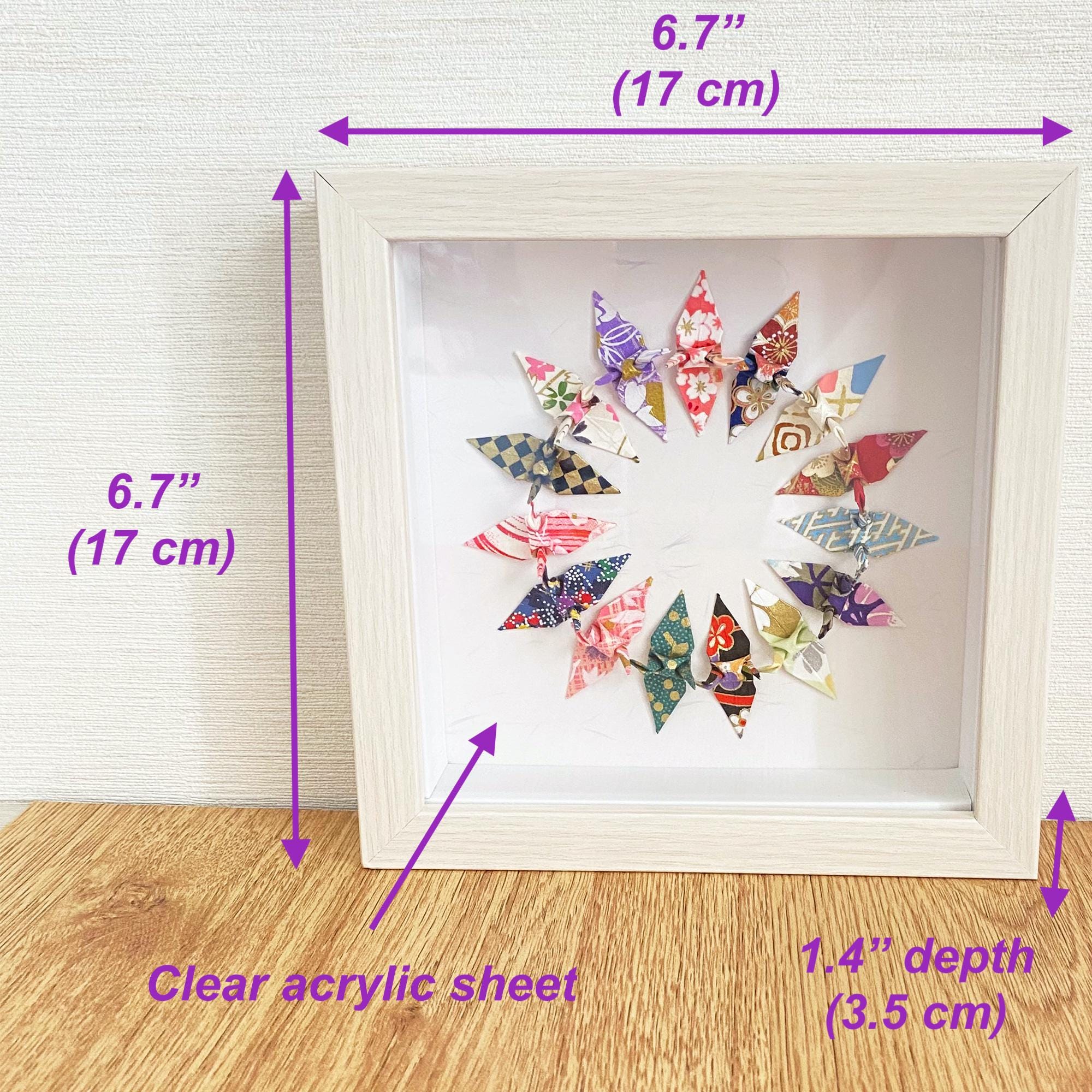 Origami Cranes in a Box Frame, Yuzen Paper Cranes in a Square Frame ...