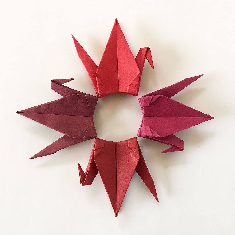 Set of 48 3 Red Tones Tant Origami Paper Cranes - Etsy