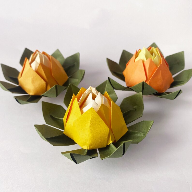 Set of Origami Lotus Flowers Yellow Shades Paper Lotus - Etsy