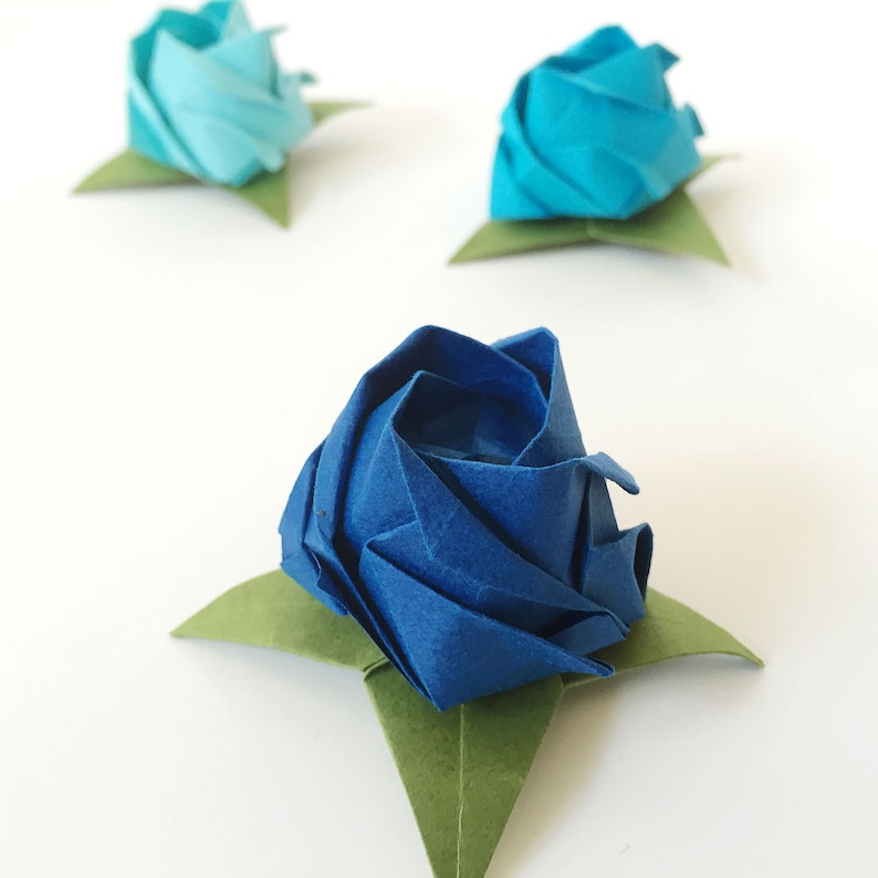 Set of 12 Origami Roses Blue Shades Tant Paper no Stems for | Etsy