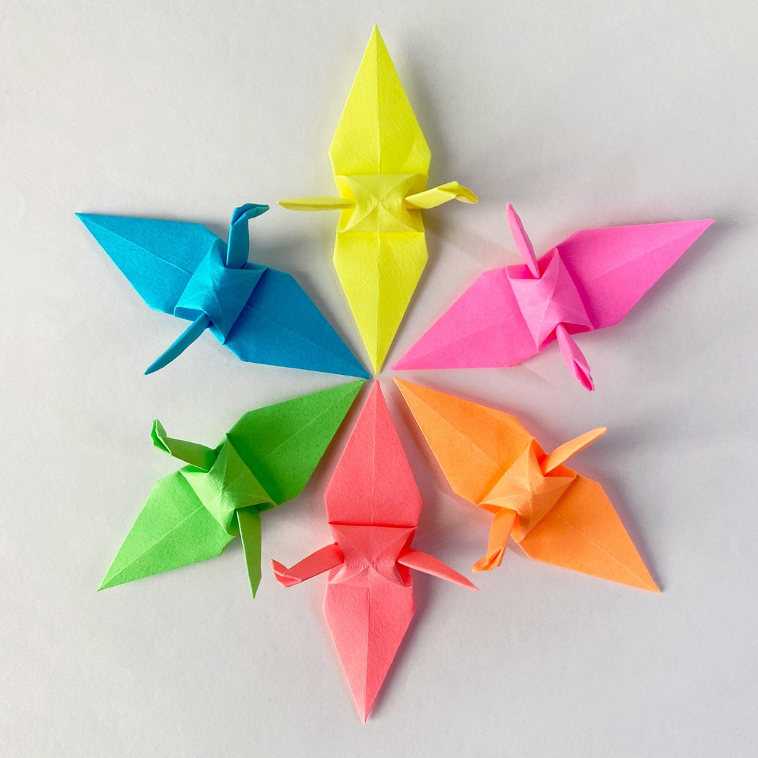 Set of 48 6" Neon Tones Tant Origami Cranes, Fluorescent Color Paper ...
