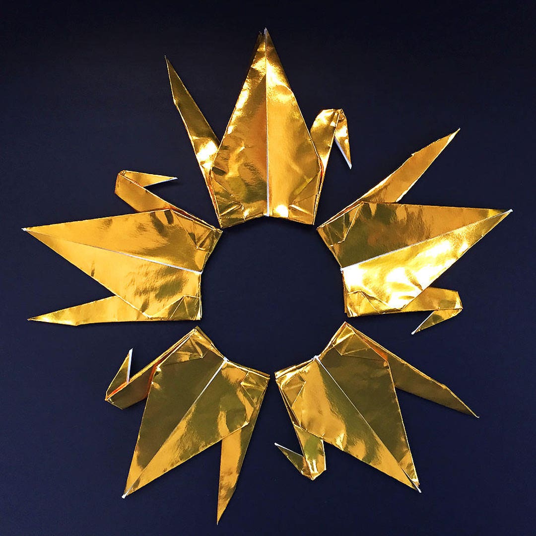 100 6" Gold Origami Paper Cranes, Wedding Decoration Tsuru, 1 Year ...