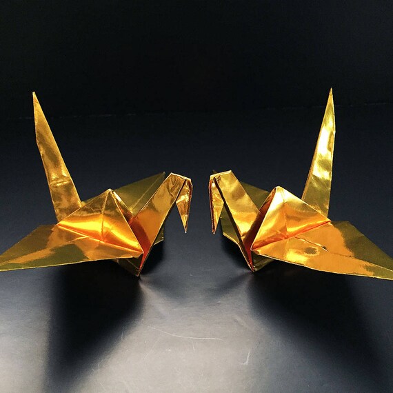 Golden Origami Paper Cranes