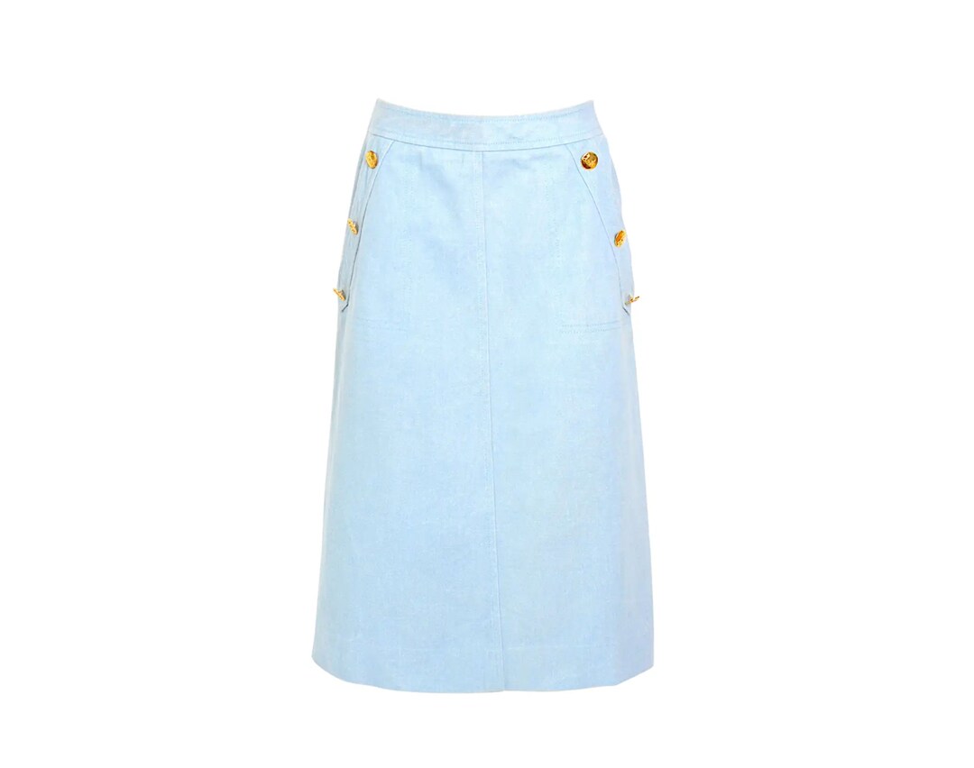 Celine 1970s Vintage Gold Logo Buttons Denim A-line Midi Skirt - Etsy