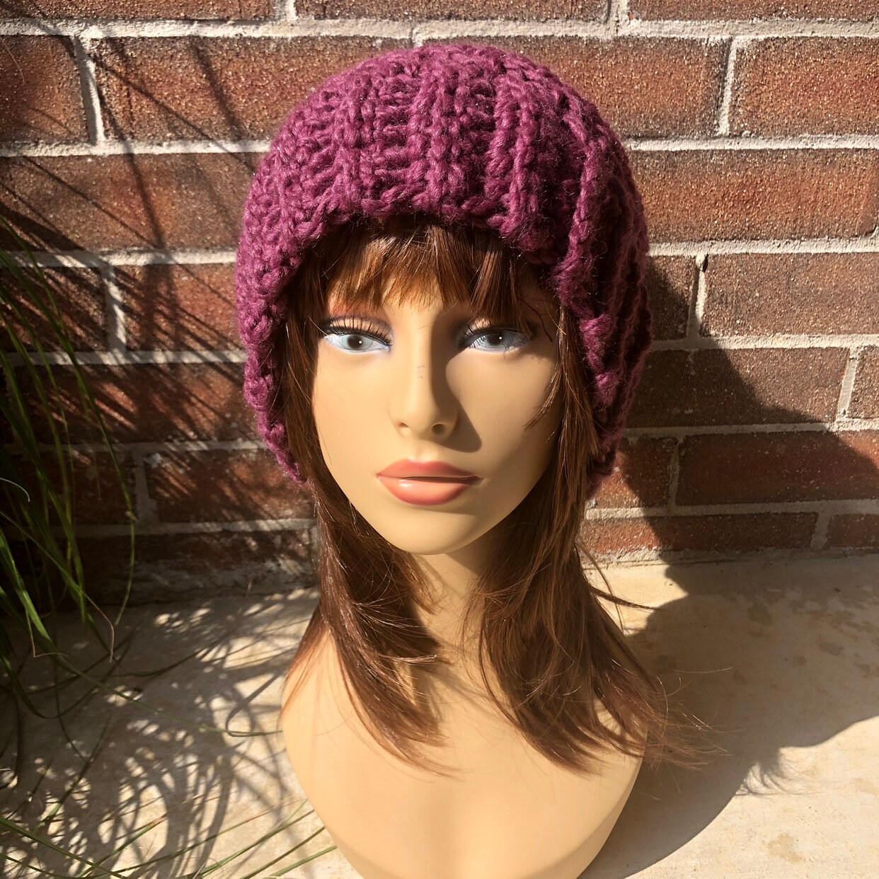 Plum Purple Crochet Hat With Gray Pom Pom - Etsy