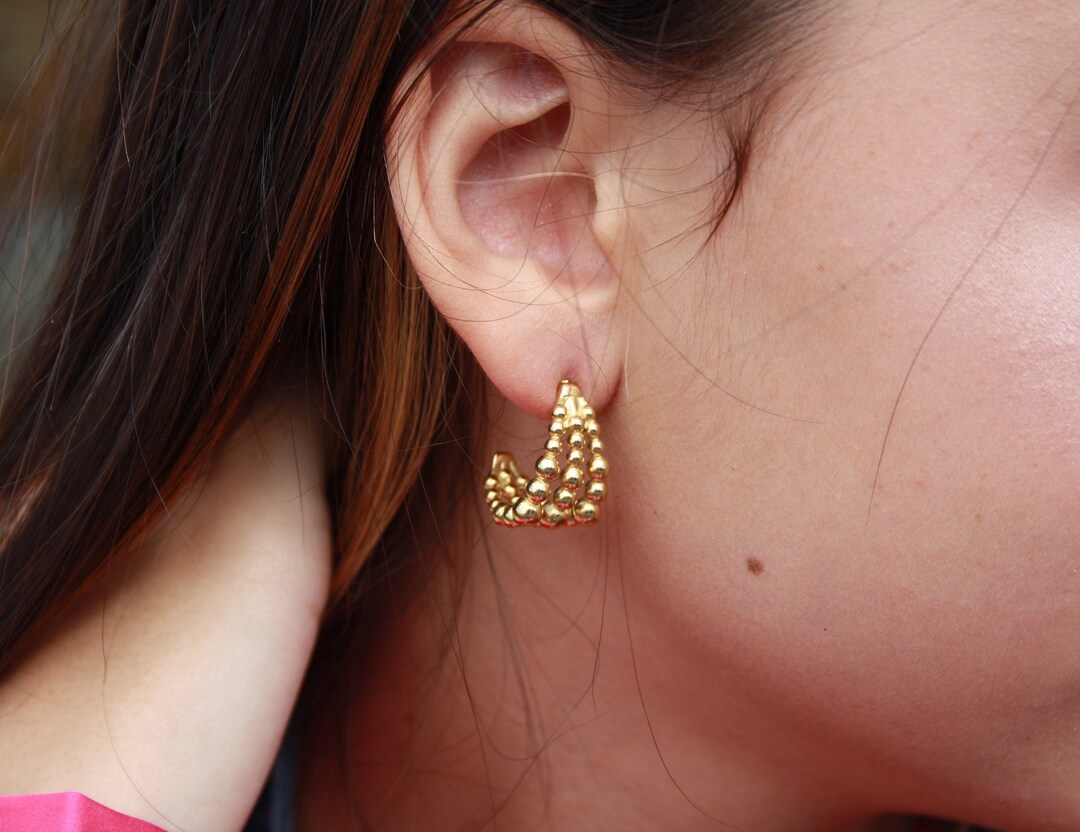 3-ring Hoop Earrings With Small Balls in Stainless Steel - Etsy