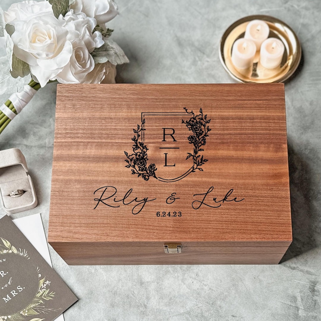 Personalized Walnut Keepsake Box, Wedding Memory Box, Jewelry Photo Box ...
