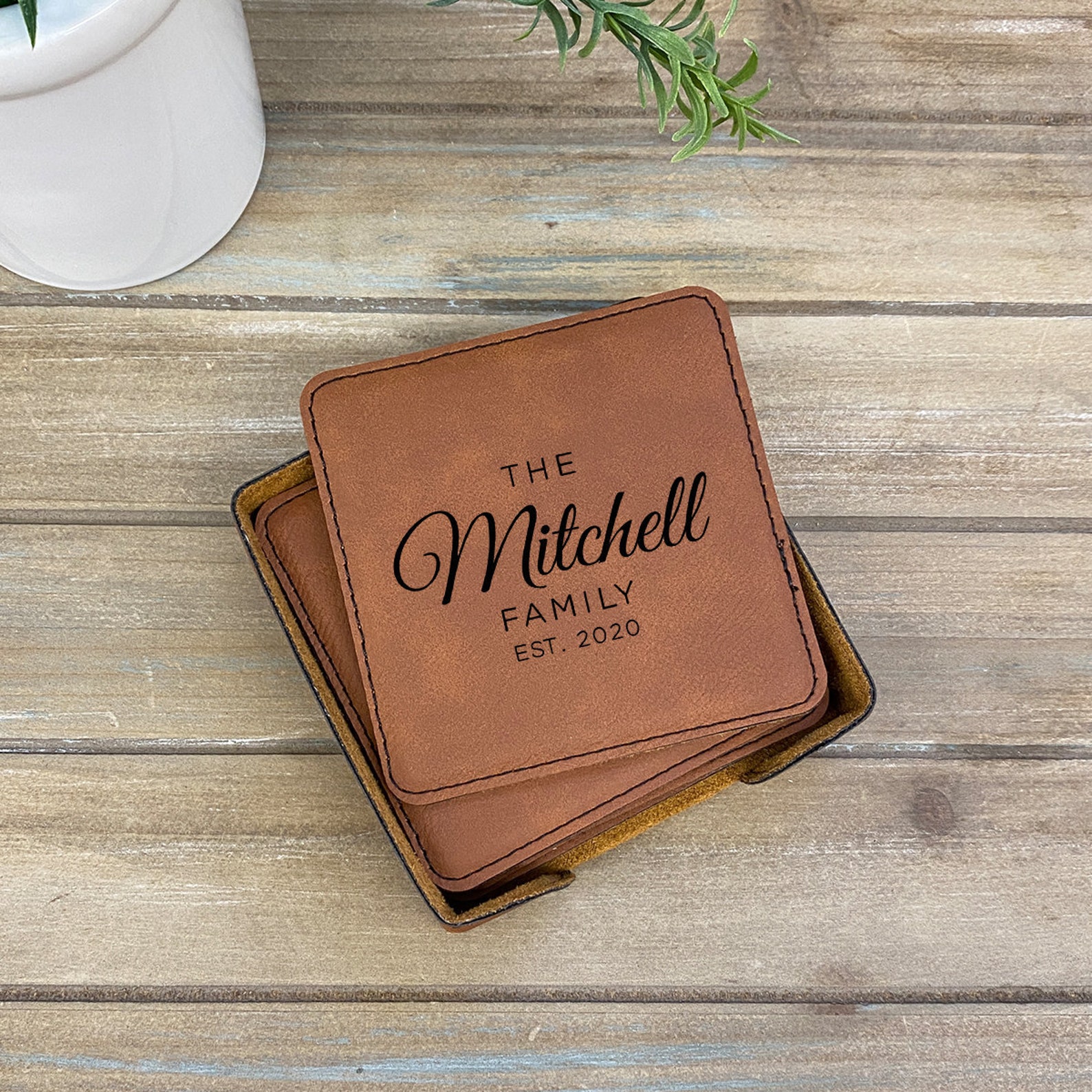 Personalized Coasters Set of 6 Leather Coasters Housewarming - Etsy