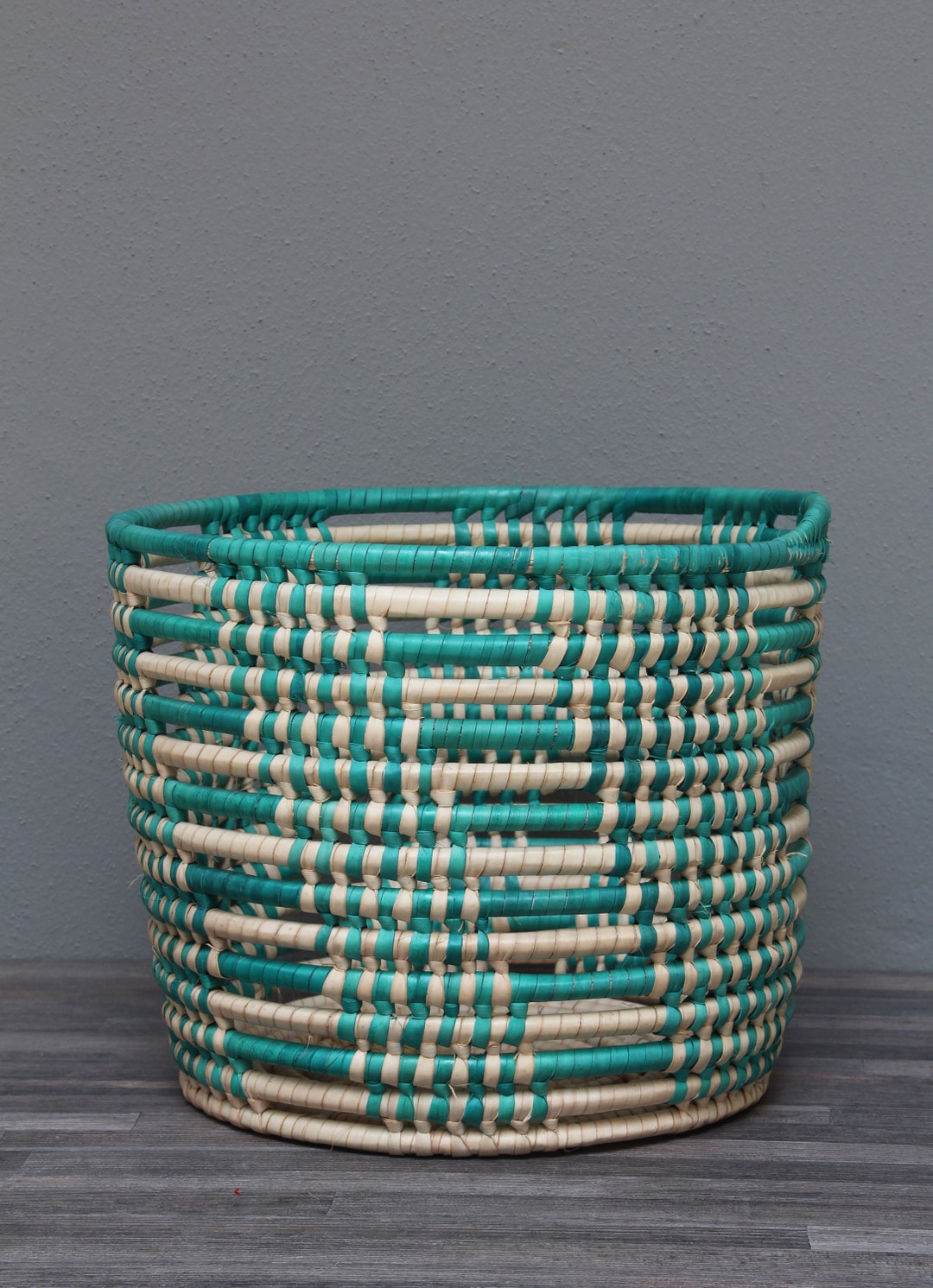 Funky African Turquoise and Natural Storage Basket Capable of Storing ...