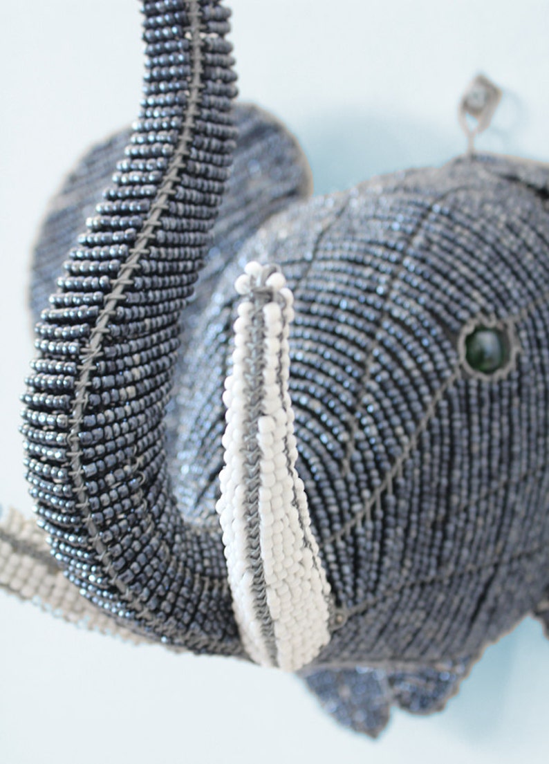 Beaded Elephant Wall Mount: A Sturdy Wire Frame Covered in Silver/grey ...