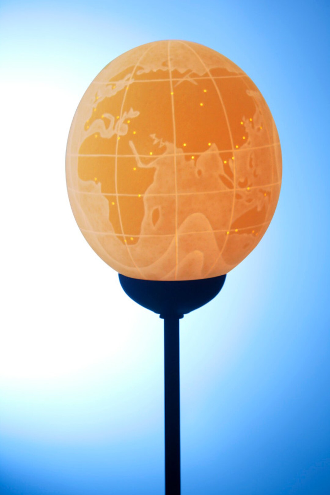 World Map Equator Lamp: an Etched World Map Outlined Delicately on the ...