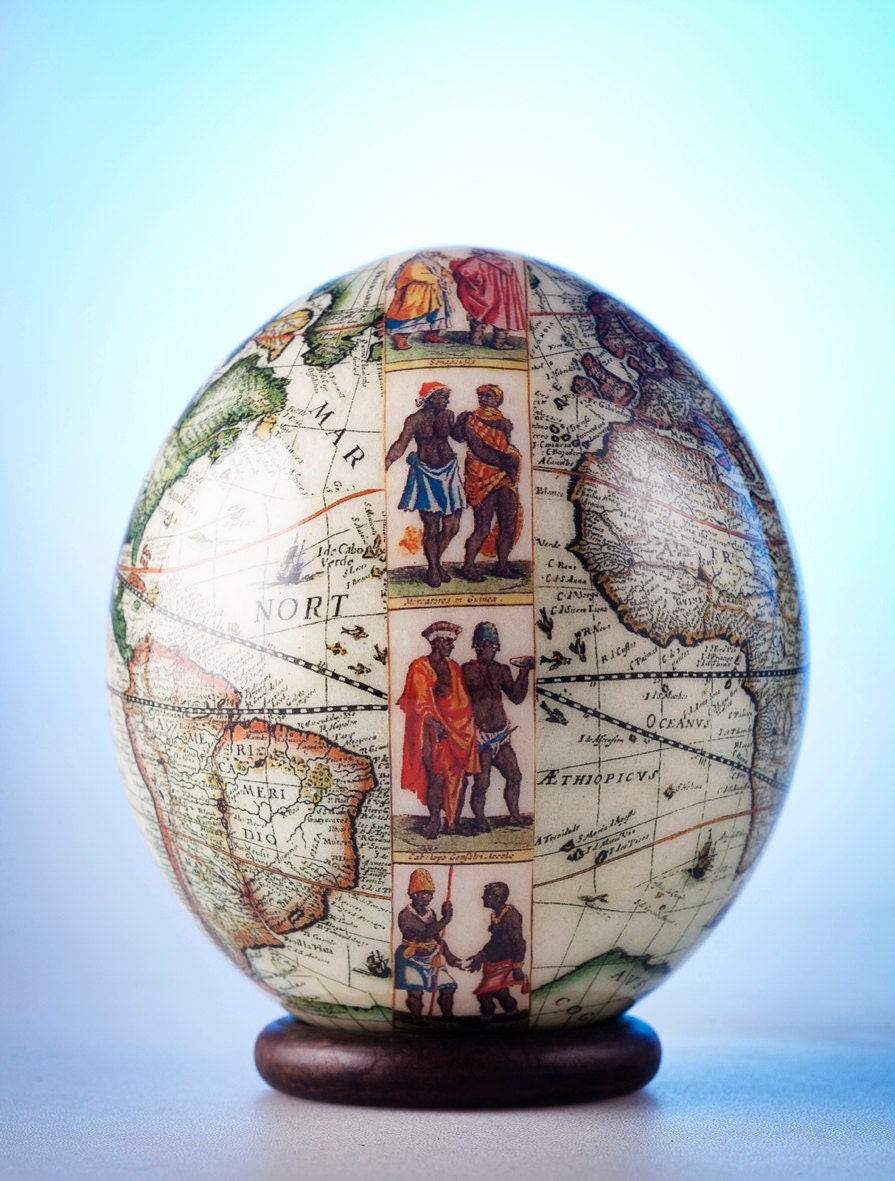 Decoupage World Map Ostrich Egg: This Ostrich Eggshell Piece Has Been ...