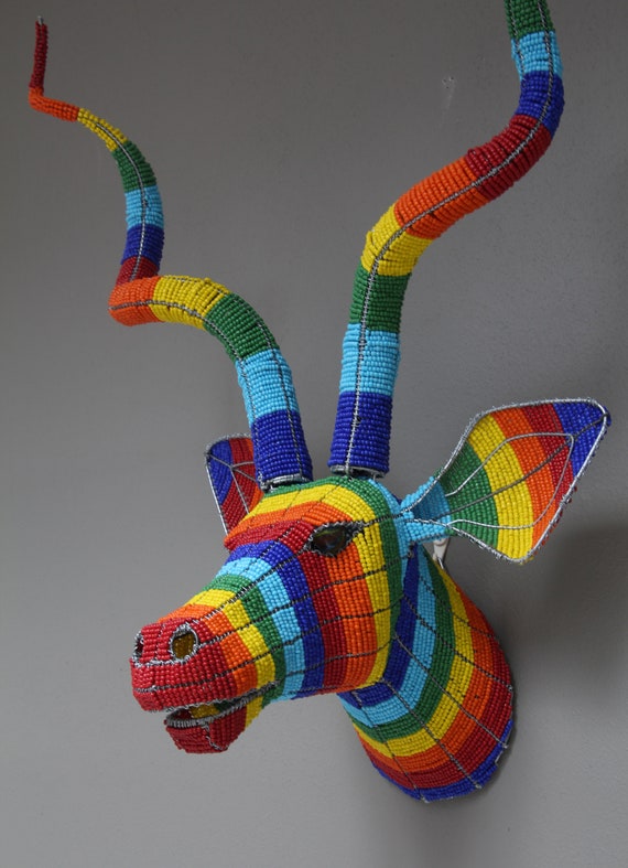 Striped Multi-coloured Beaded Kudu Head: Vibrant and Uniquely | Etsy