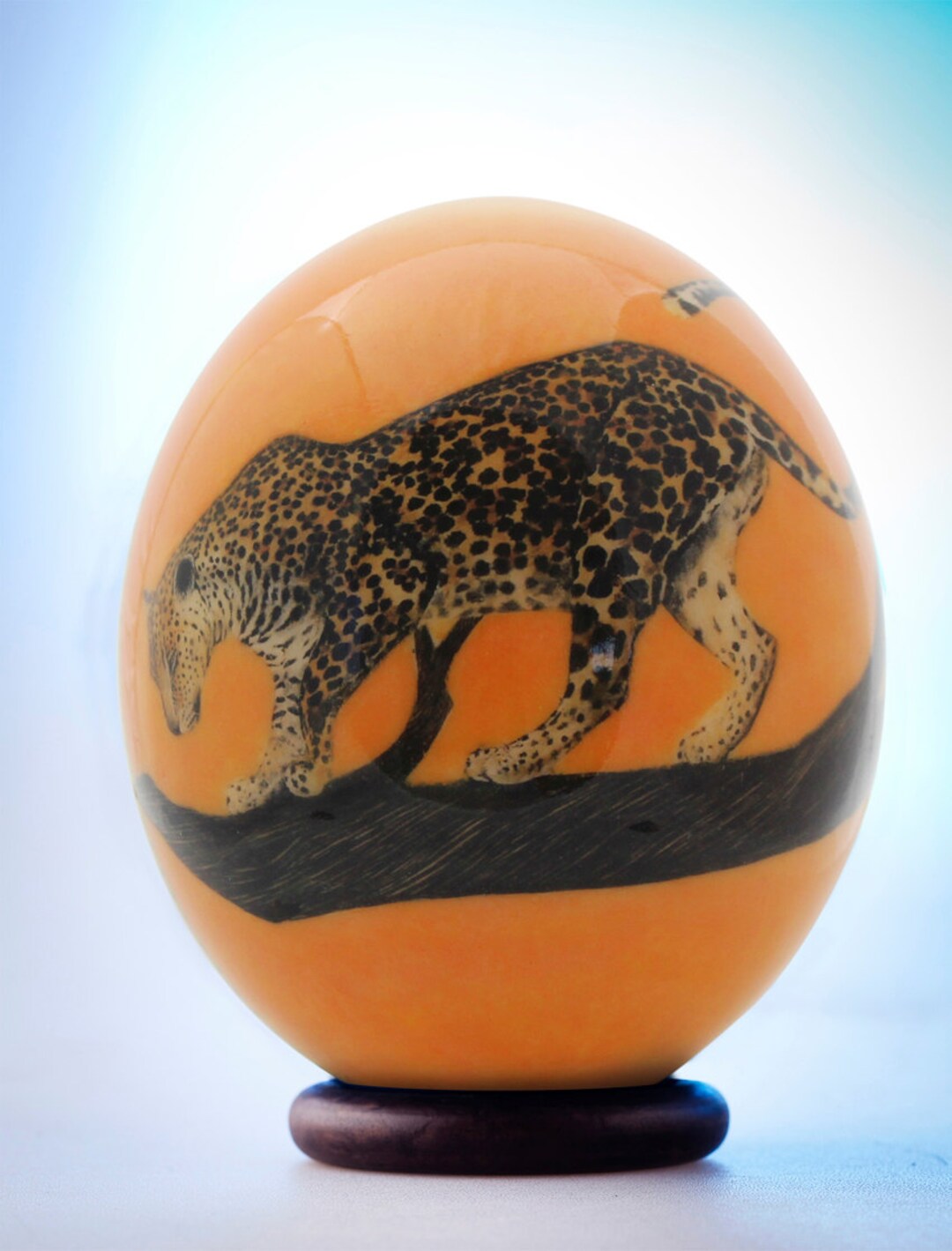Decoupage Leopard Ostrich Egg: A Single Leopard Stalks His Prey Along a ...