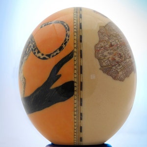 Decoupage Leopard Ostrich Egg: A Single Leopard Stalks His Prey Along a ...