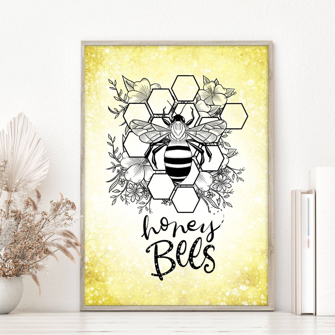 BEE HONEY BEES Digital Download A3, A4, A5 Bees, Flowers, Yellow, Bee ...