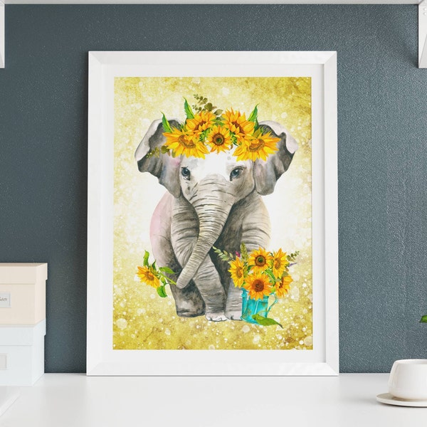 Sunflower Elephant - Etsy