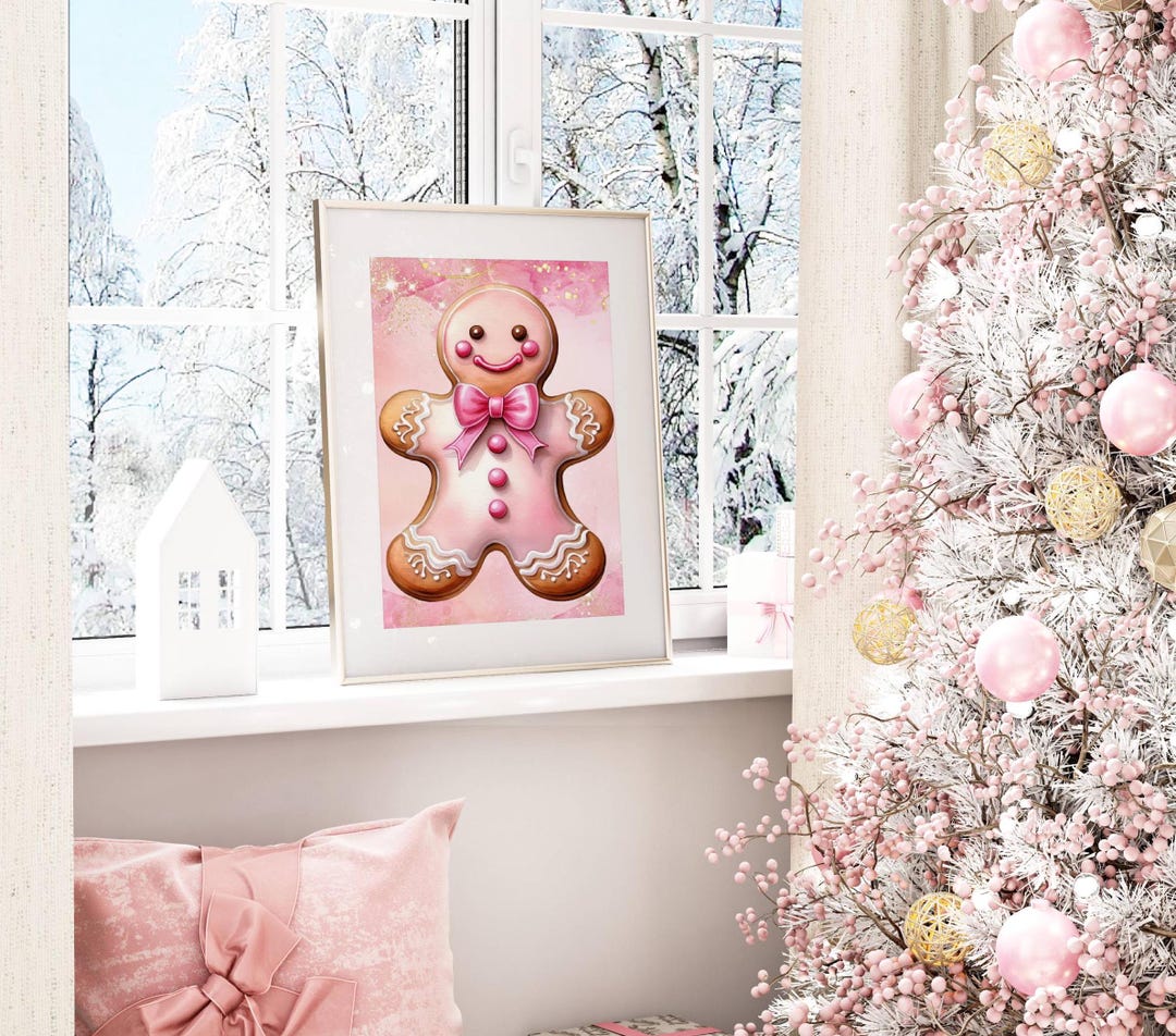 CHRISTMAS PINK Gingerbread Man Christmas Wall Art Instant Download Wall ...