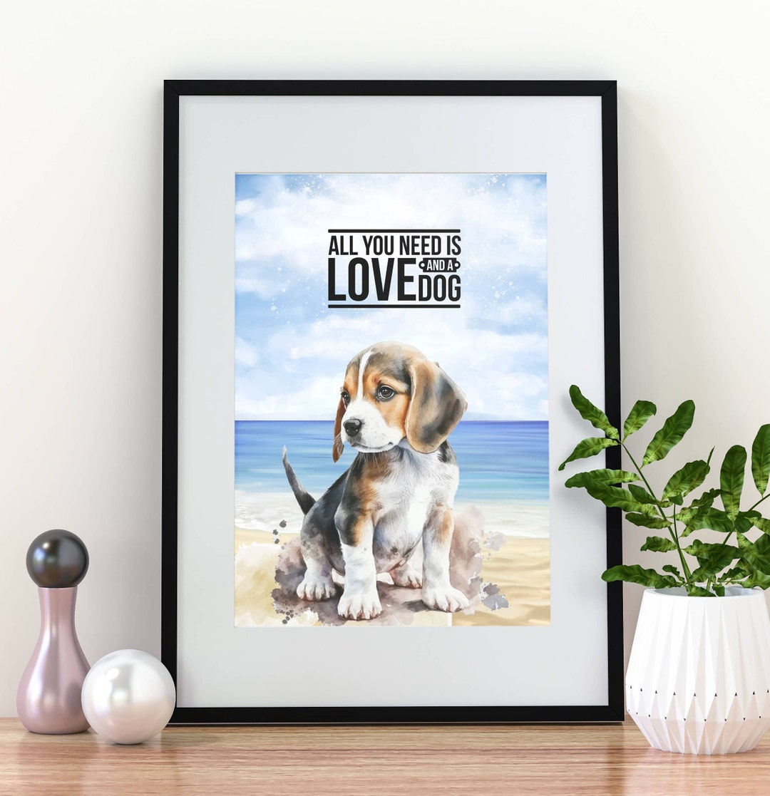 DOG BEAGLE at the Beach A3, A4, A5 PORTRAIT Digital Download, Instant ...