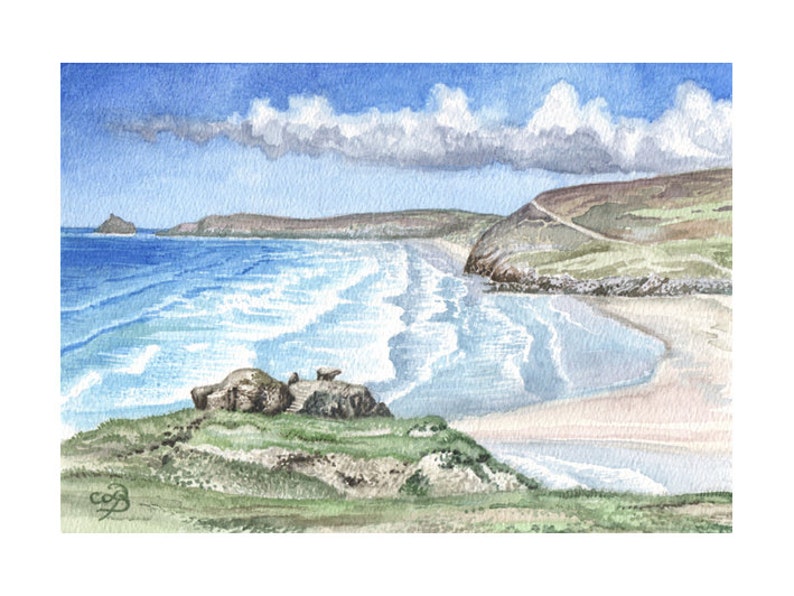 Perranporth Beach in Watercolour, Cornwall in Watercolour - Etsy UK