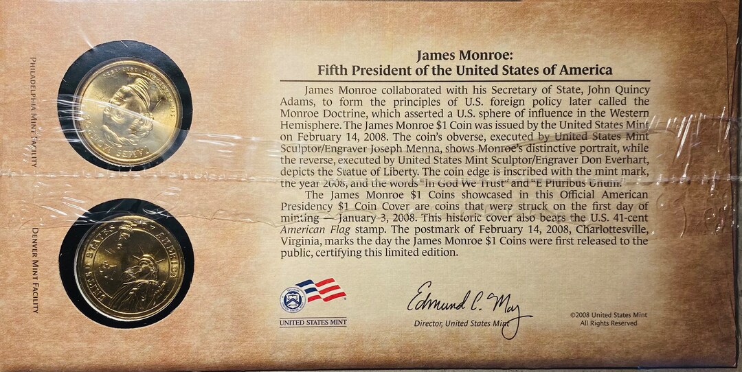 James Monroe 2008 Presidential Dollar Collection (2) Coin Uncirculated ...