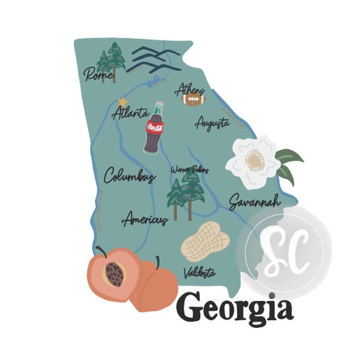 Georgia State Wall Map Large Print Poster 24x30 - Etsy