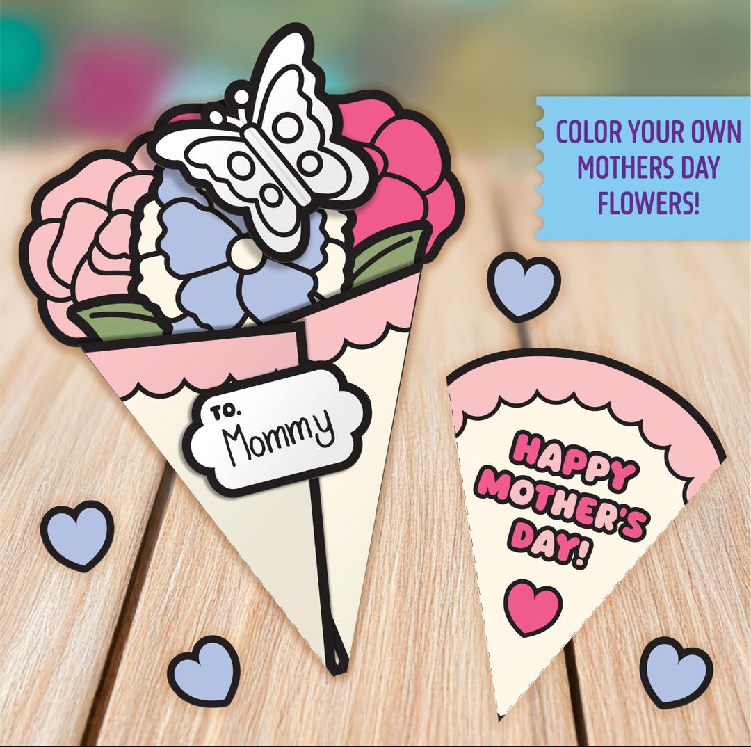 DIY Paper Flower Bouquet Card: Mother's Day Craft Kit (instant Download ...