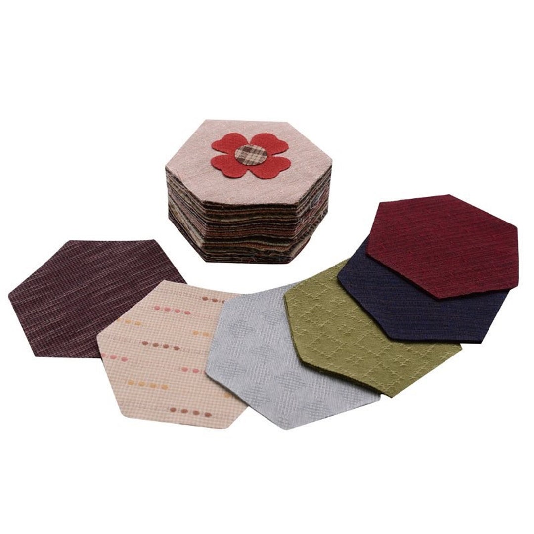Precut Fabric ~ Yarn-dyed Hexagons ~ Large Precut Hexies ~ 5cm ~ 100 ...