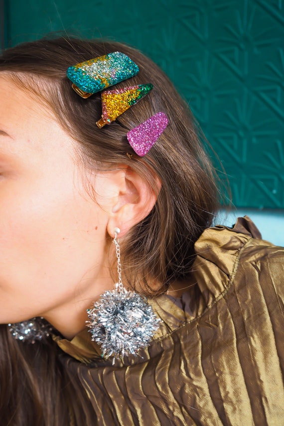 Buy Silver Pom Pom Tinsel Earrings Fall Styles Christmas Gifts Stocking Stuffers Online in India Etsy