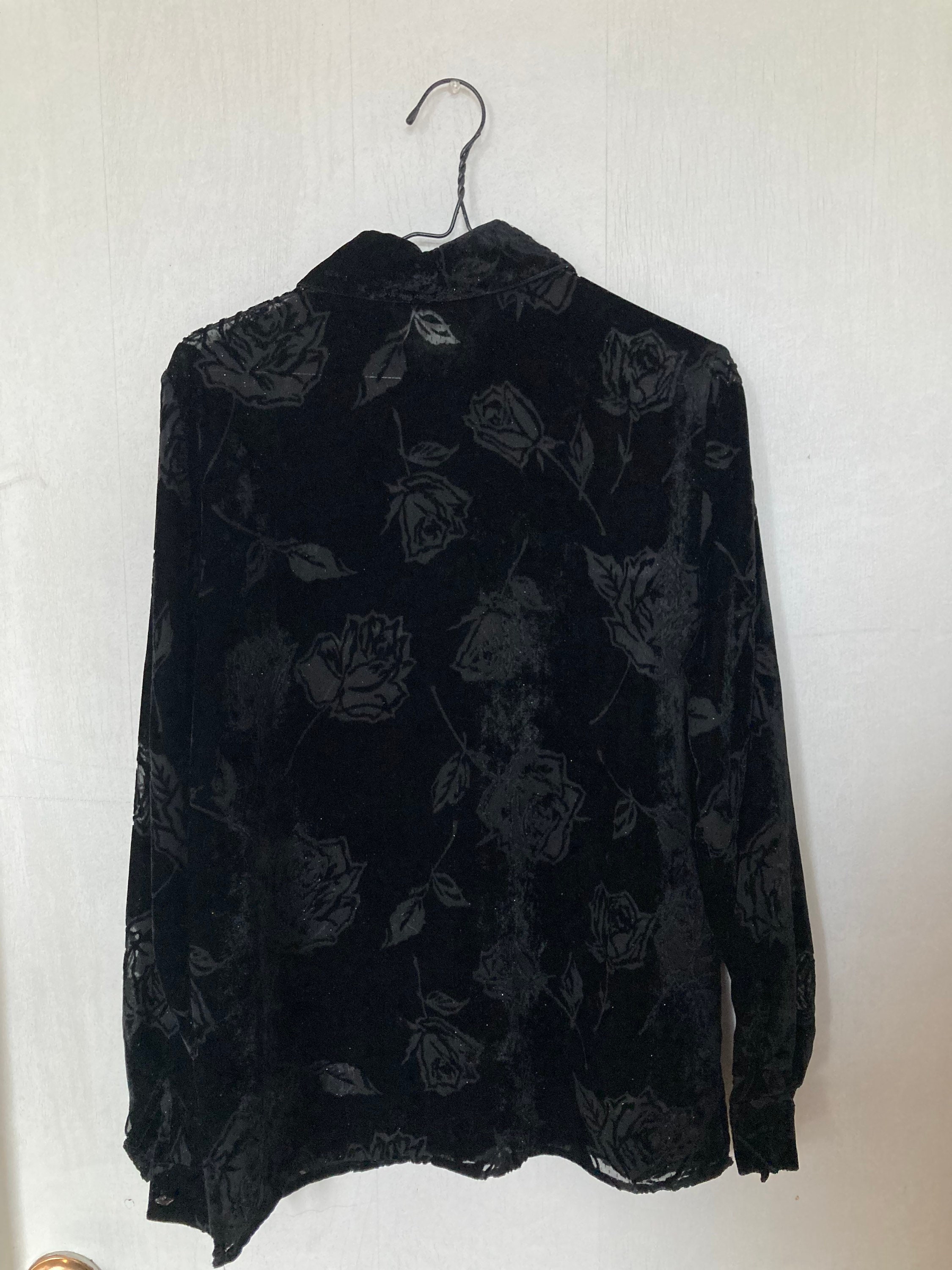 Vintage Black Velvet Rose Burnout Devore Button up Blouse - Etsy Canada