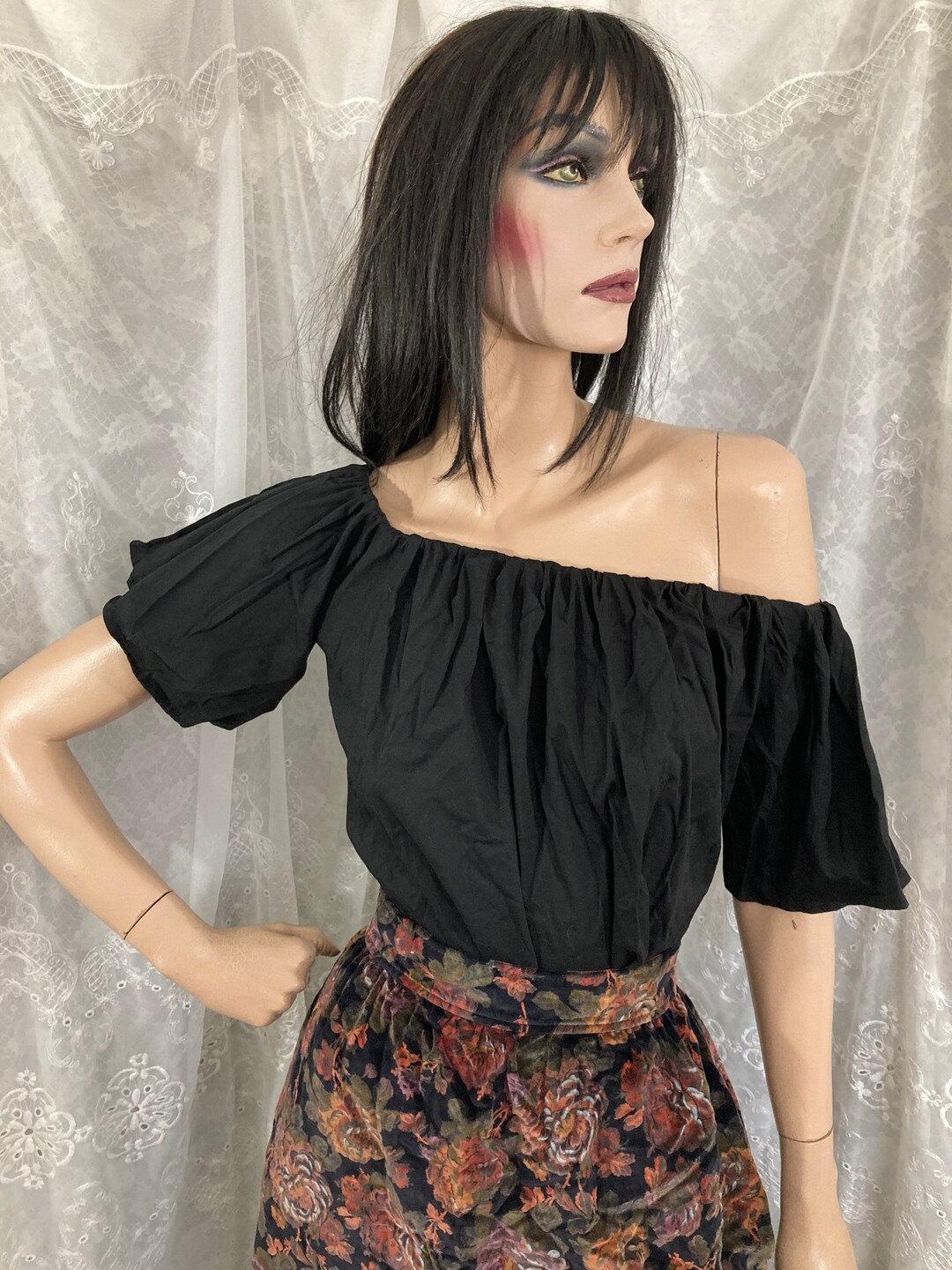 Black off Shoulder Short Sleeve Blouse - Etsy
