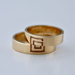 Meander Sign Gold Wedding Bands, Couples Wedding Rings, Greek Handmade ...