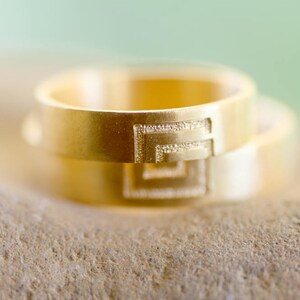 Meander Sign Gold Wedding Bands, Couples Wedding Rings, Greek Handmade ...