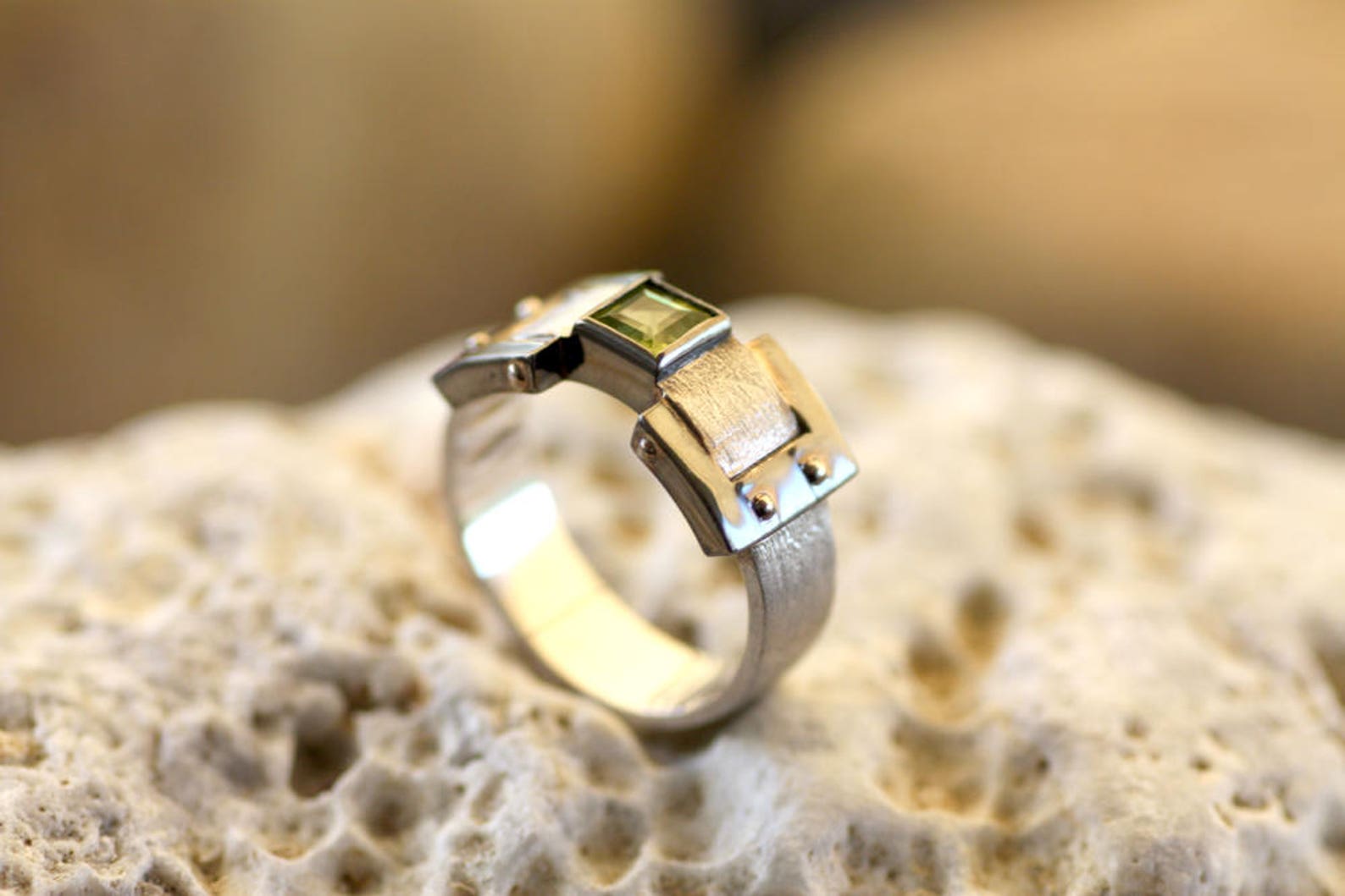 Peridot Wide Wedding Ring Chunky Mens Ring Christmas Gift - Etsy