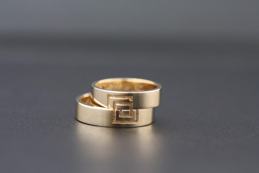 Meander Sign Gold Wedding Bands, Couples Wedding Rings, Greek Handmade ...