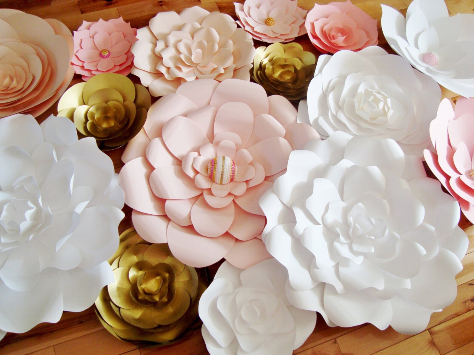 Paper Flower Wedding Backdrop Pink White and Gold Floral - Etsy