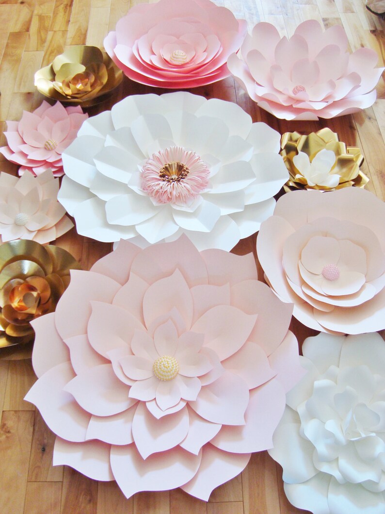 Paper Flower Wedding Backdrop Pink White and Gold Floral - Etsy