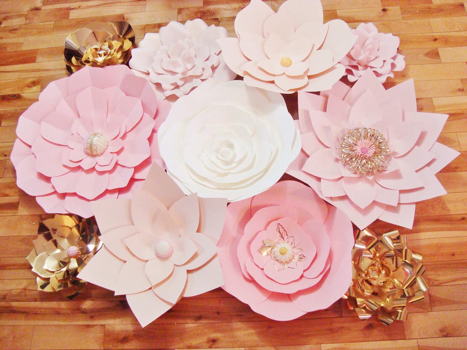 Paper Flower Wedding Backdrop Pink White and Gold Floral - Etsy