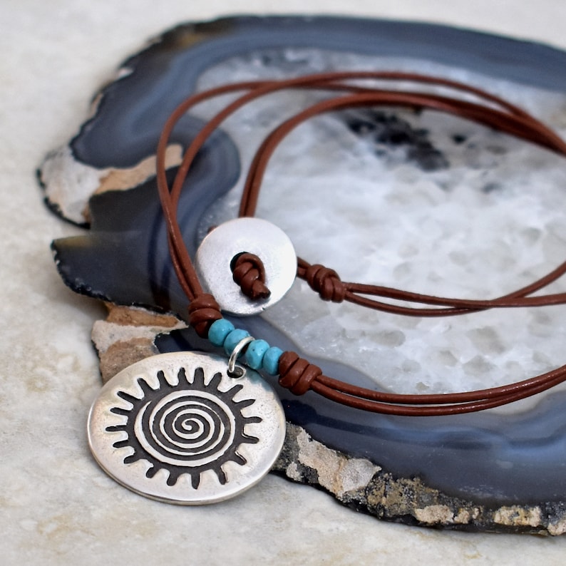 Sterling Silver Healing Pendant With Turquoise and Leather - Etsy