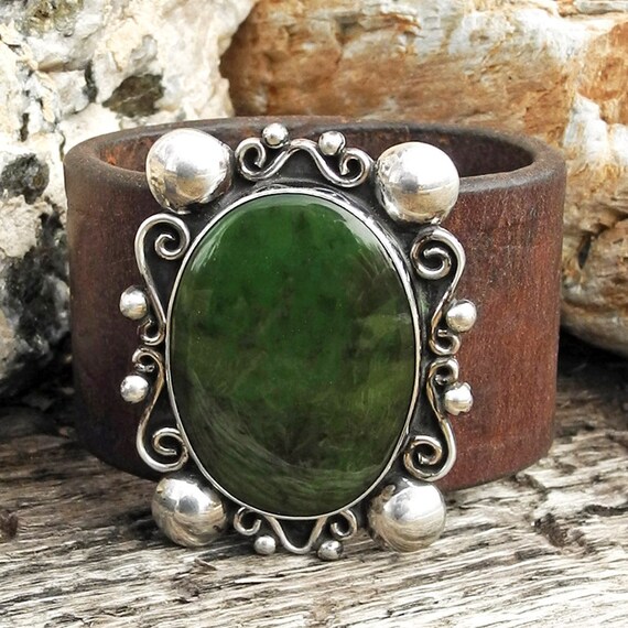 Leather Cuff Bracelet With Old Pawn Vintage Green Stone Unusual Leather Cuff Large Leather Cuff Bracelet Roca Jewelry Designs Etsy