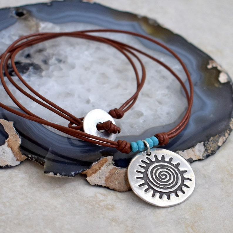 Sterling Silver Healing Pendant With Turquoise and Leather - Handmade ...