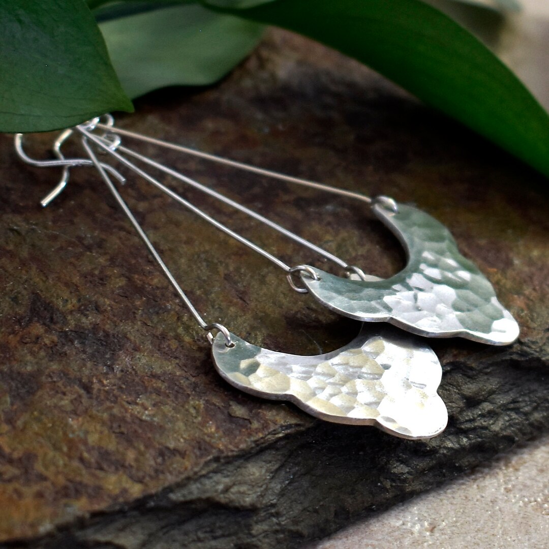 Long Hammered Sterling Silver Scalloped Earrings - Artisan Handmade PMC ...