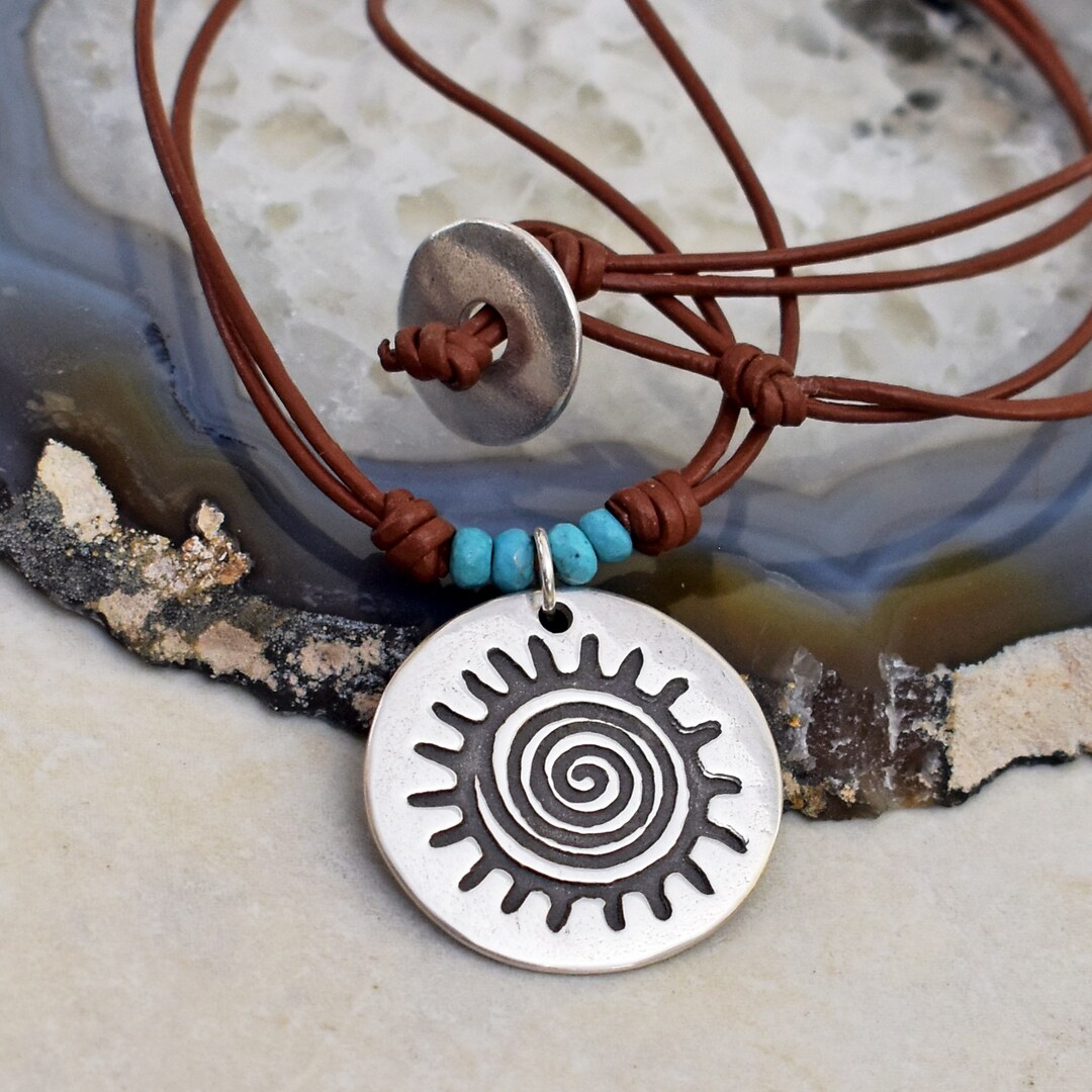 Sterling Silver Healing Pendant With Turquoise and Leather - Handmade ...