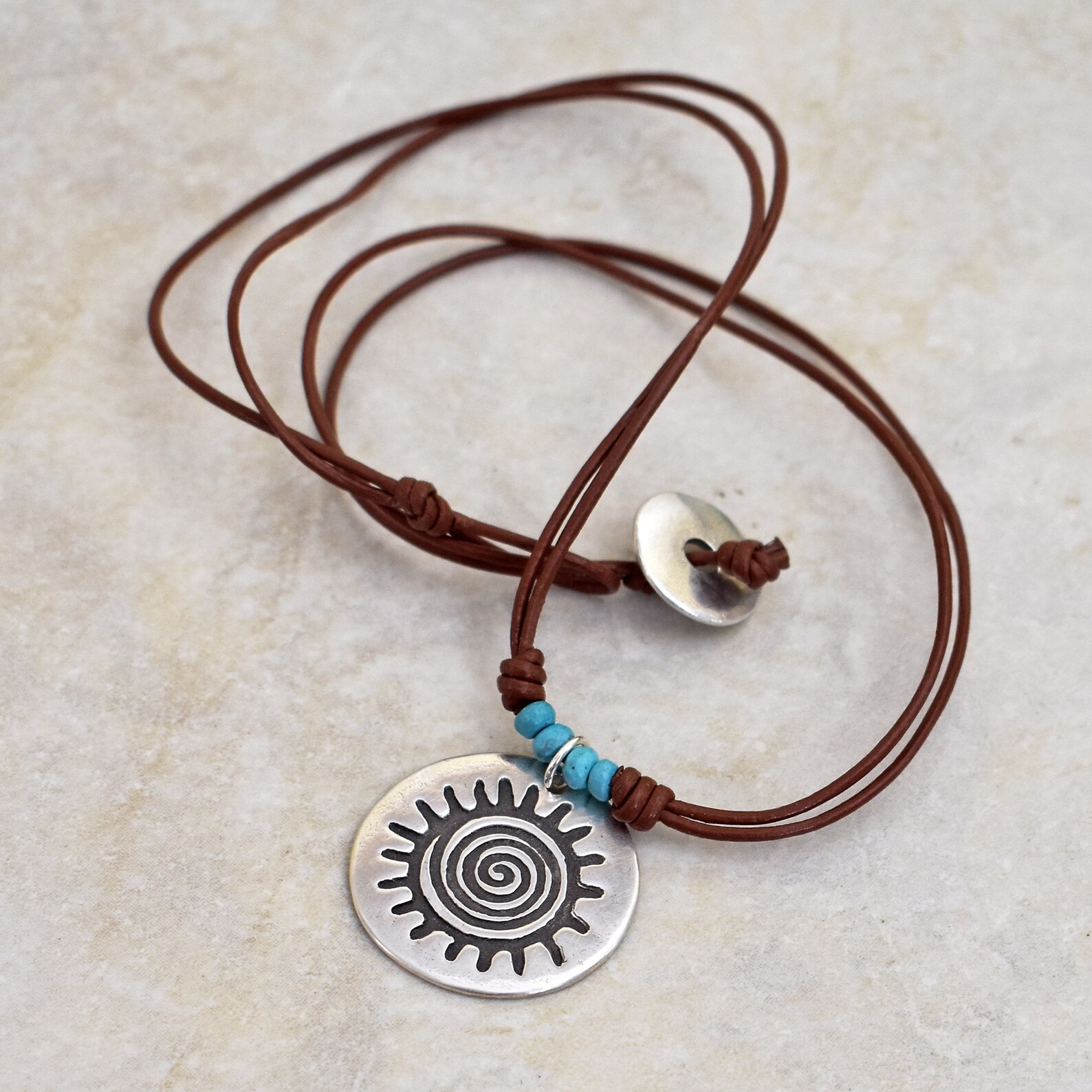 Sterling Silver Healing Pendant With Turquoise and Leather - Handmade ...